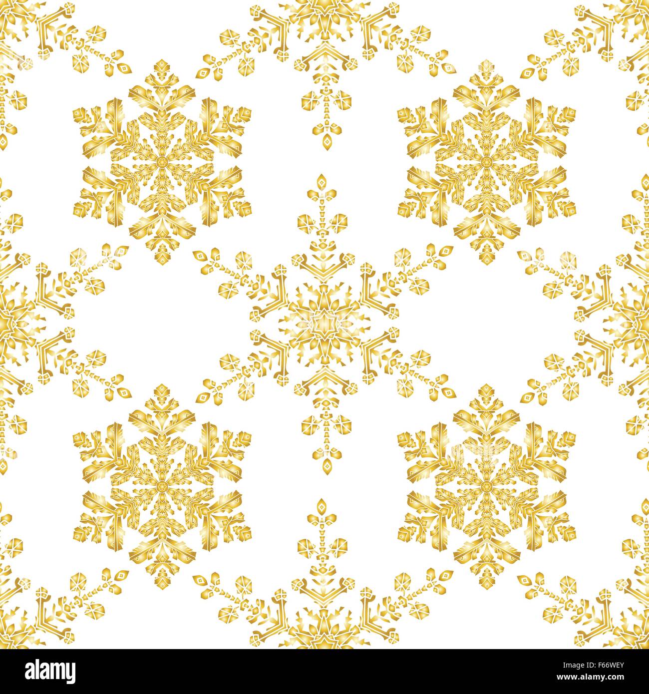 Festive seamless pattern with gold-colored snowflakes on a white ...