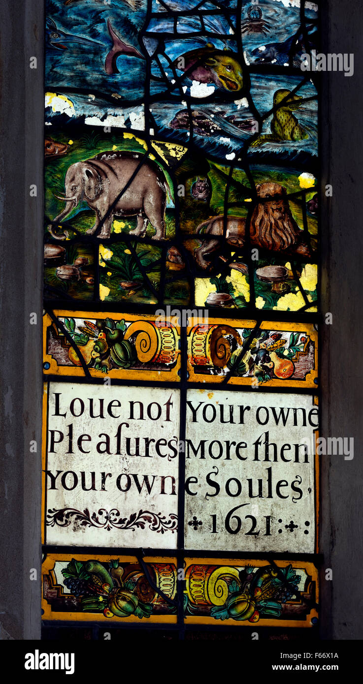 17th century stained glass, St. Leonard`s Church, Apethorpe ...