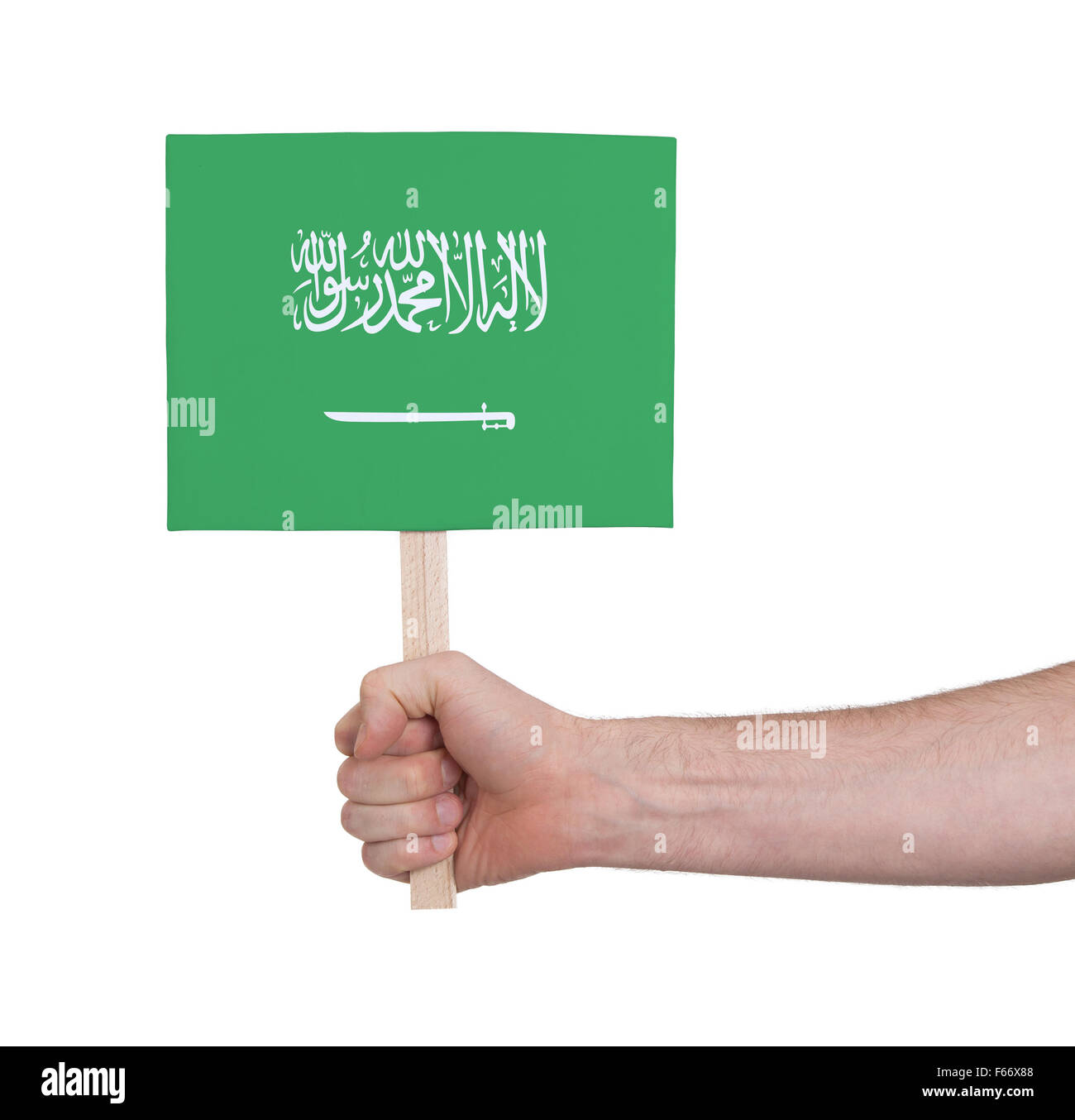 Hand holding small card, isolated on white - Flag of Saudi Arabia Stock ...