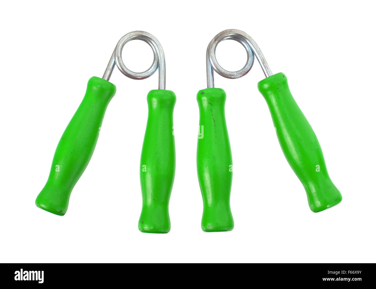 Hand grip equipment for exercise isolated on white background, green ...