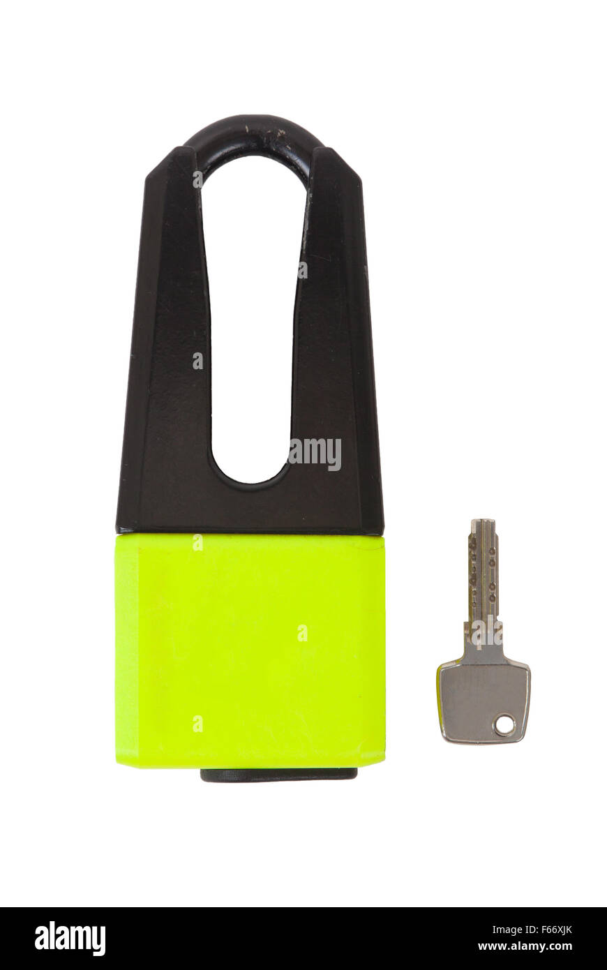 Heavy disc lock for motorcycle, isolated on white background, yellow ...