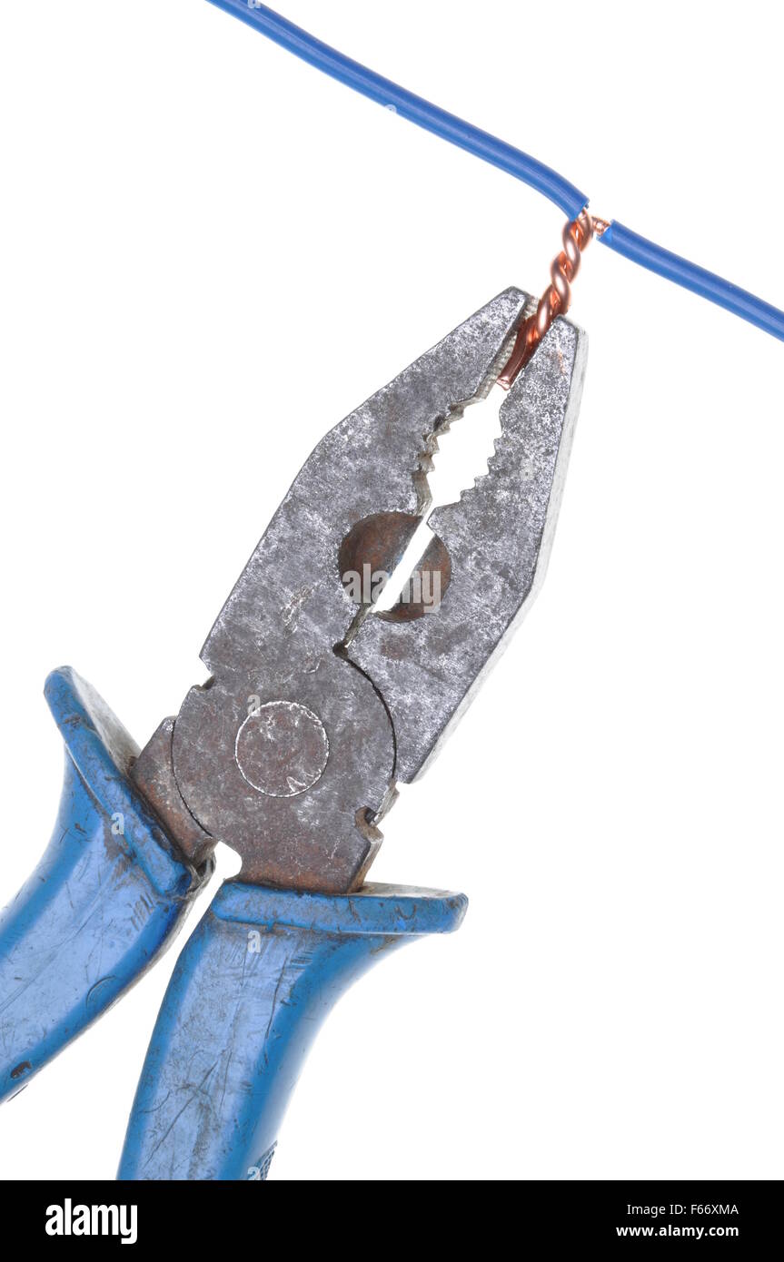 Combination pliers with electrical wire isolated on white background ...