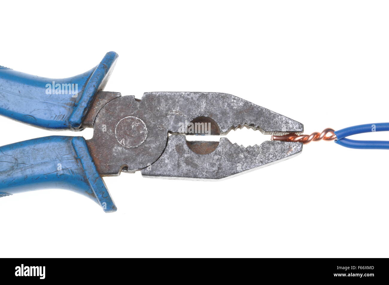 Combination pliers with electrical wire isolated on white background ...
