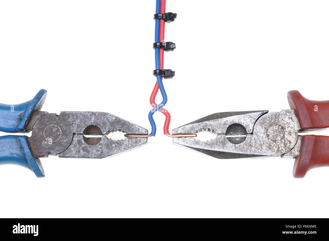 Combination pliers with electrical wire isolated on white background ...