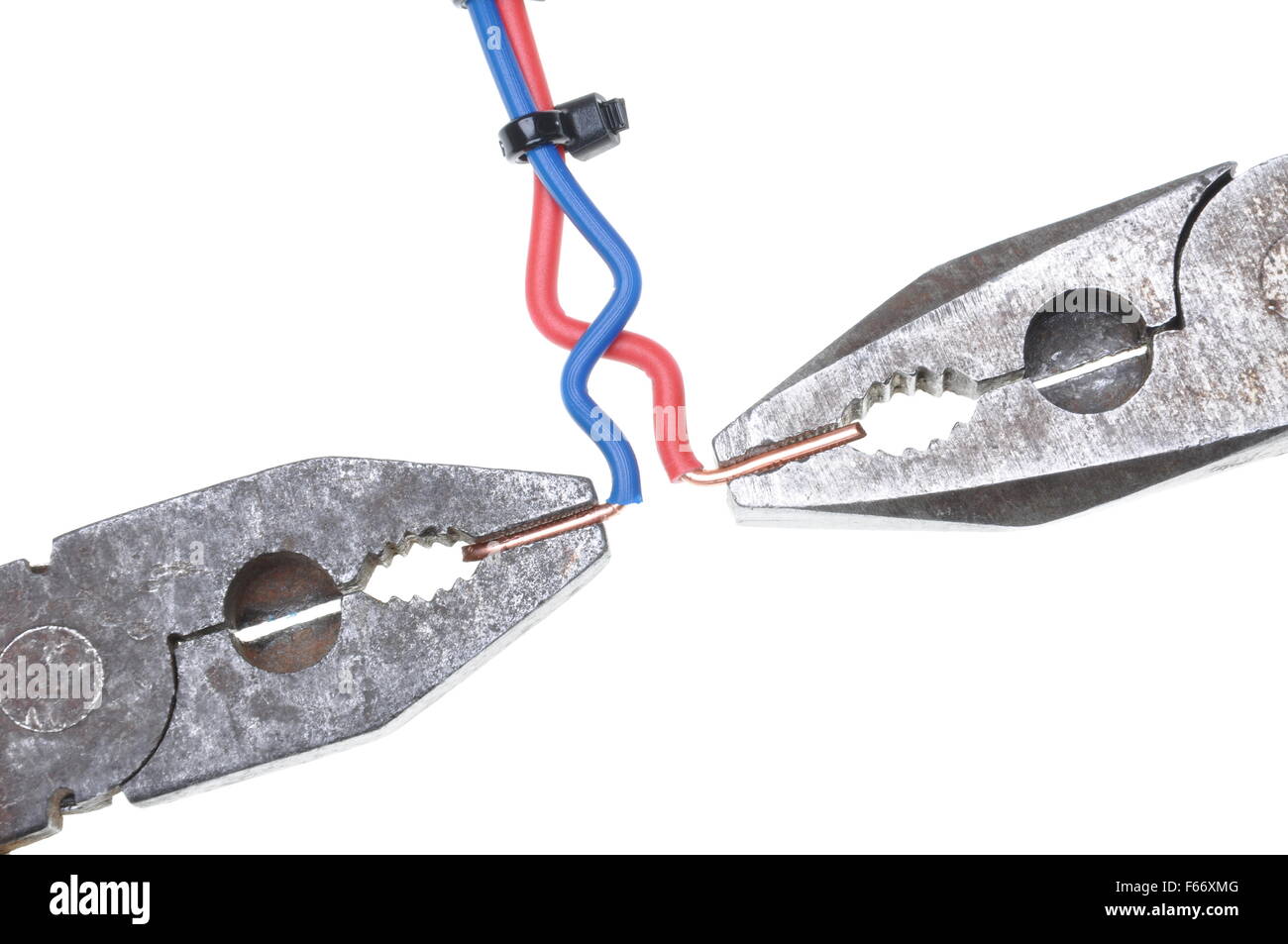Combination pliers with electrical wire isolated on white background ...
