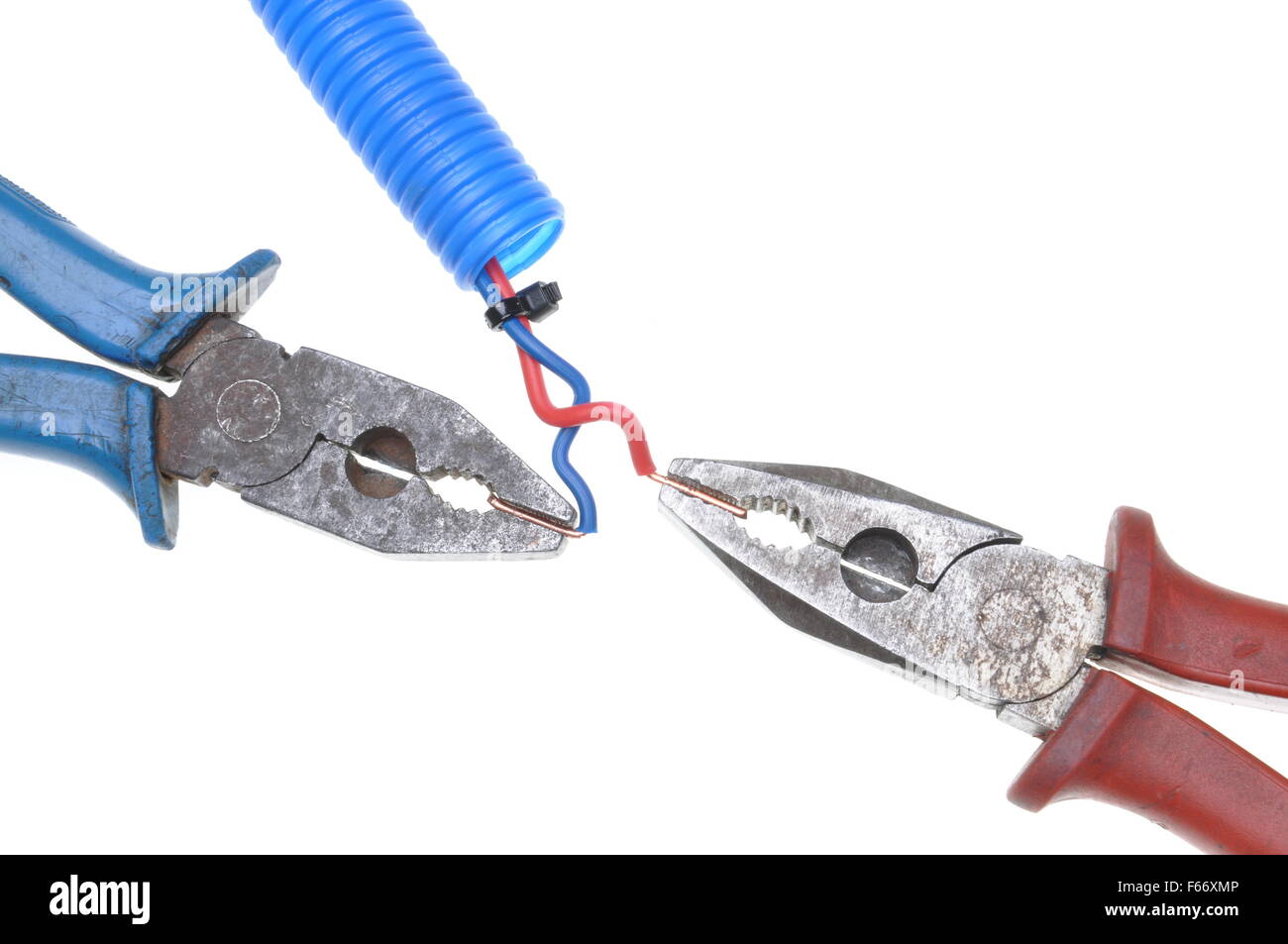 Combination pliers with electrical wire isolated on white background ...