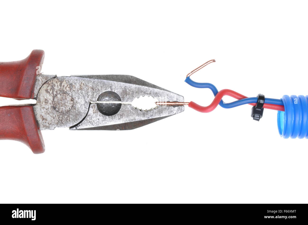 Combination pliers with electrical wire isolated on white background ...