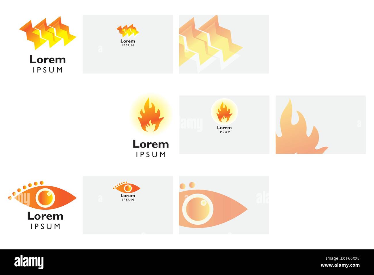 3 various Logo designs with business card template vector illustration ...