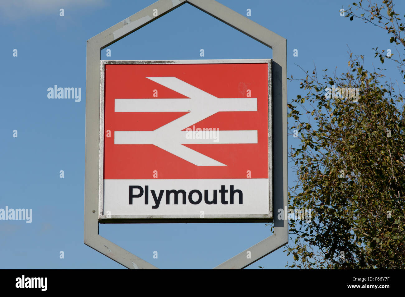 Plymouth Railway Station sign in Plymouth, Devon, England Stock Photo ...