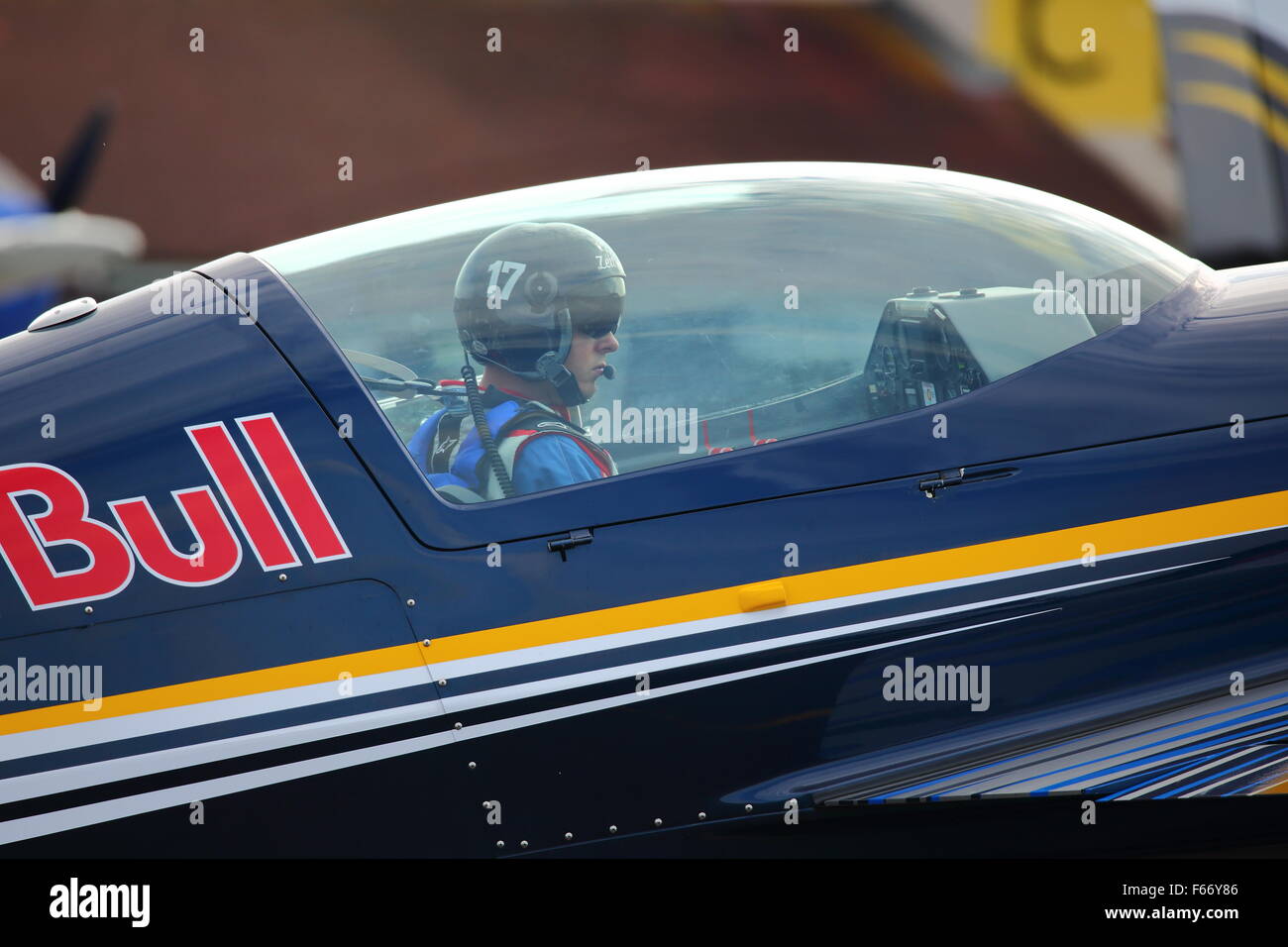 Daniel Ryfa prepares at Wycombe Airpark for the Red Bull Air Race 2015 ...