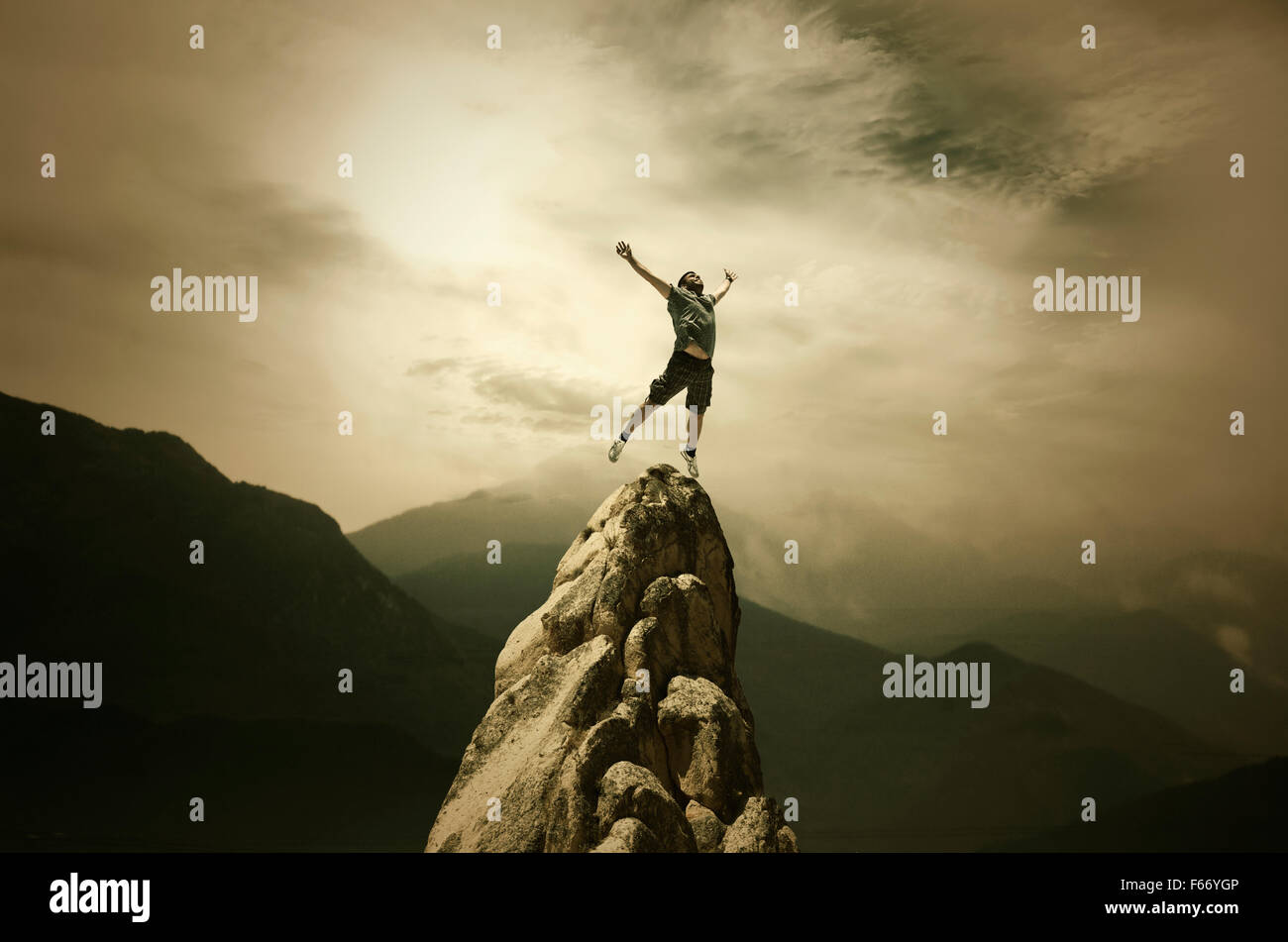 Silhouette man jumping victory success hi-res stock photography and ...