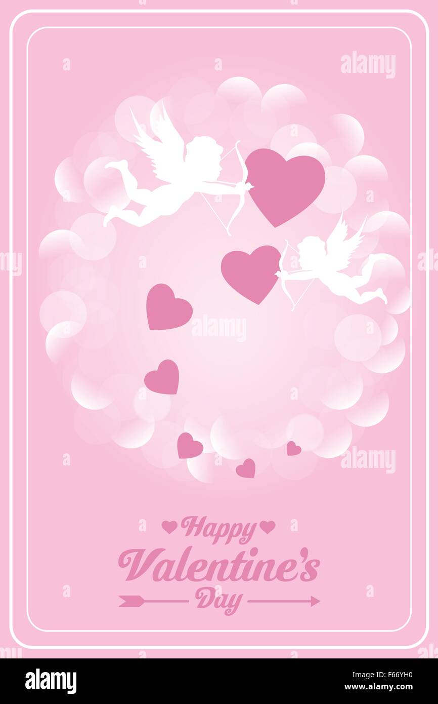 Happy valentines day card with cupids - vector illustration in pink ...