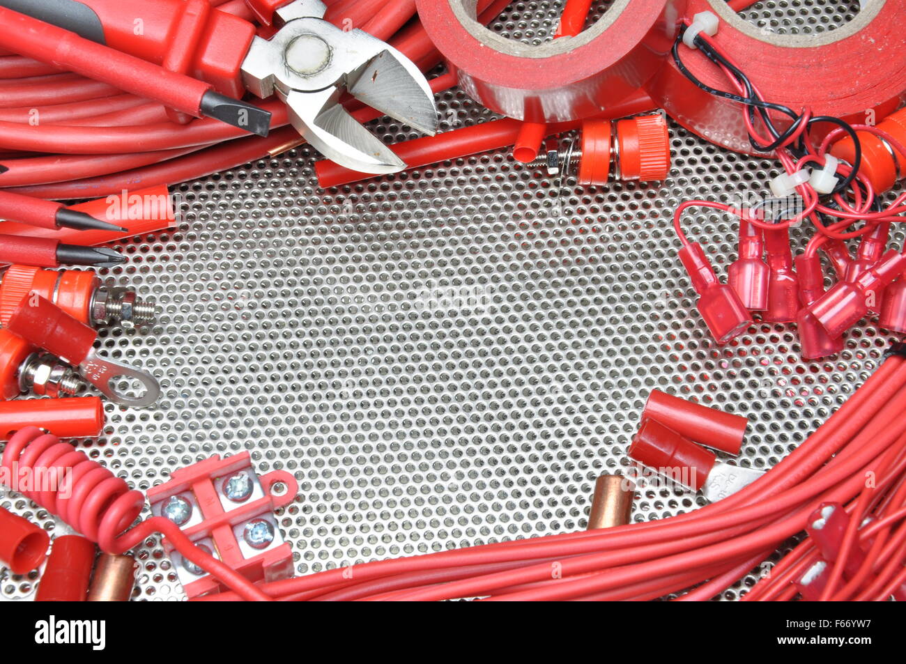 Electrical tools, component and cables on metal surface Stock Photo - Alamy