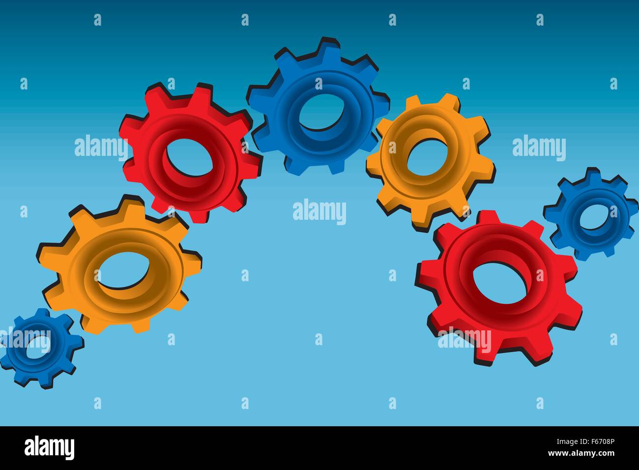 Gears on blue background - vector illustration of 3D gears in red ...