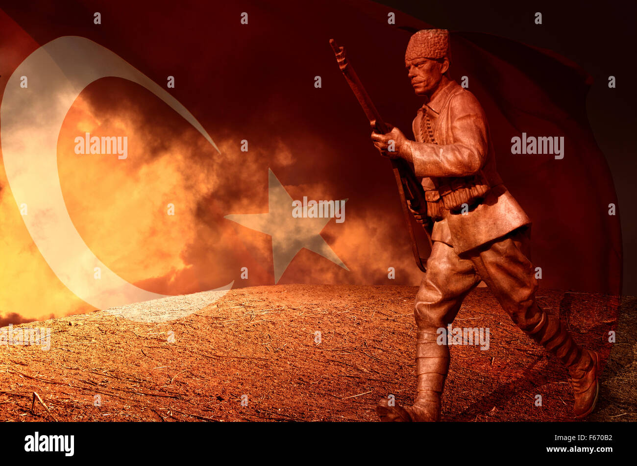 Great Turkish soldier and flag Stock Photo - Alamy