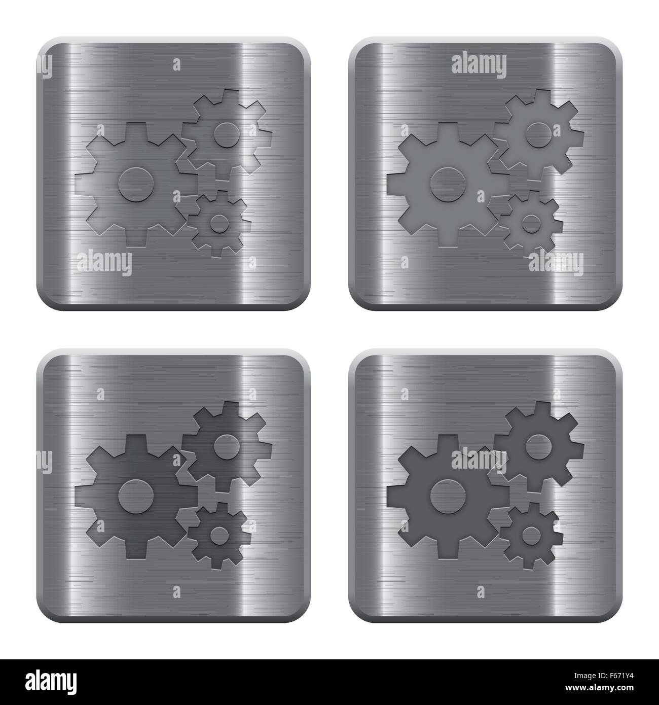 Set of Gears buttons vector in brushed metal style. Arranged layer, color and graphic style ...