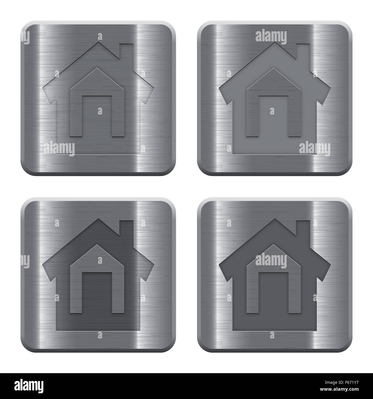 Set of Home buttons vector in brushed metal style. Arranged layer ...
