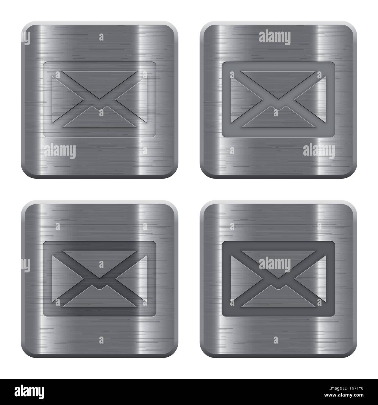 Set of Mail buttons vector in brushed metal style. Arranged layer ...