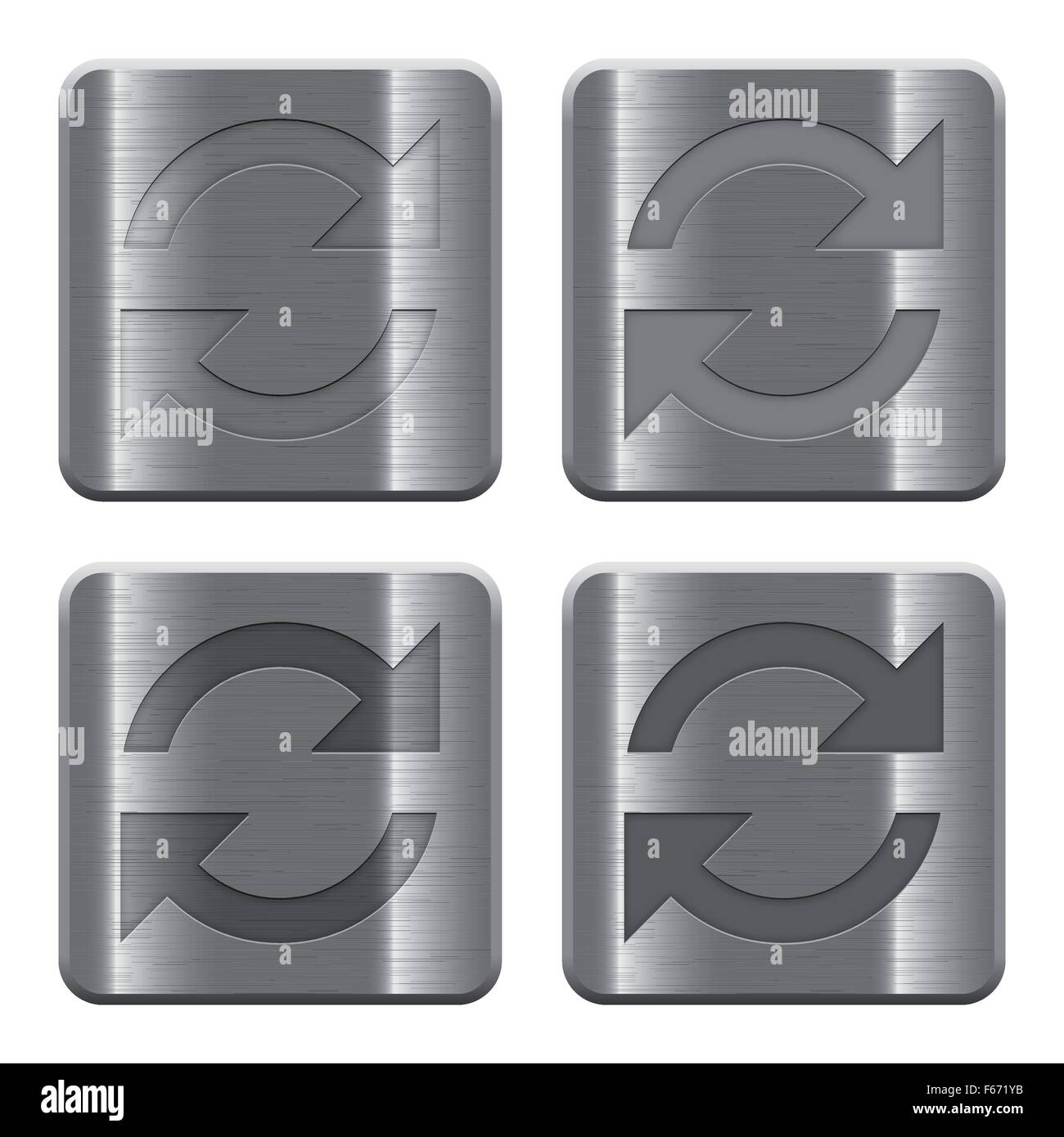 Set of Refresh buttons vector in brushed metal style. Arranged layer ...