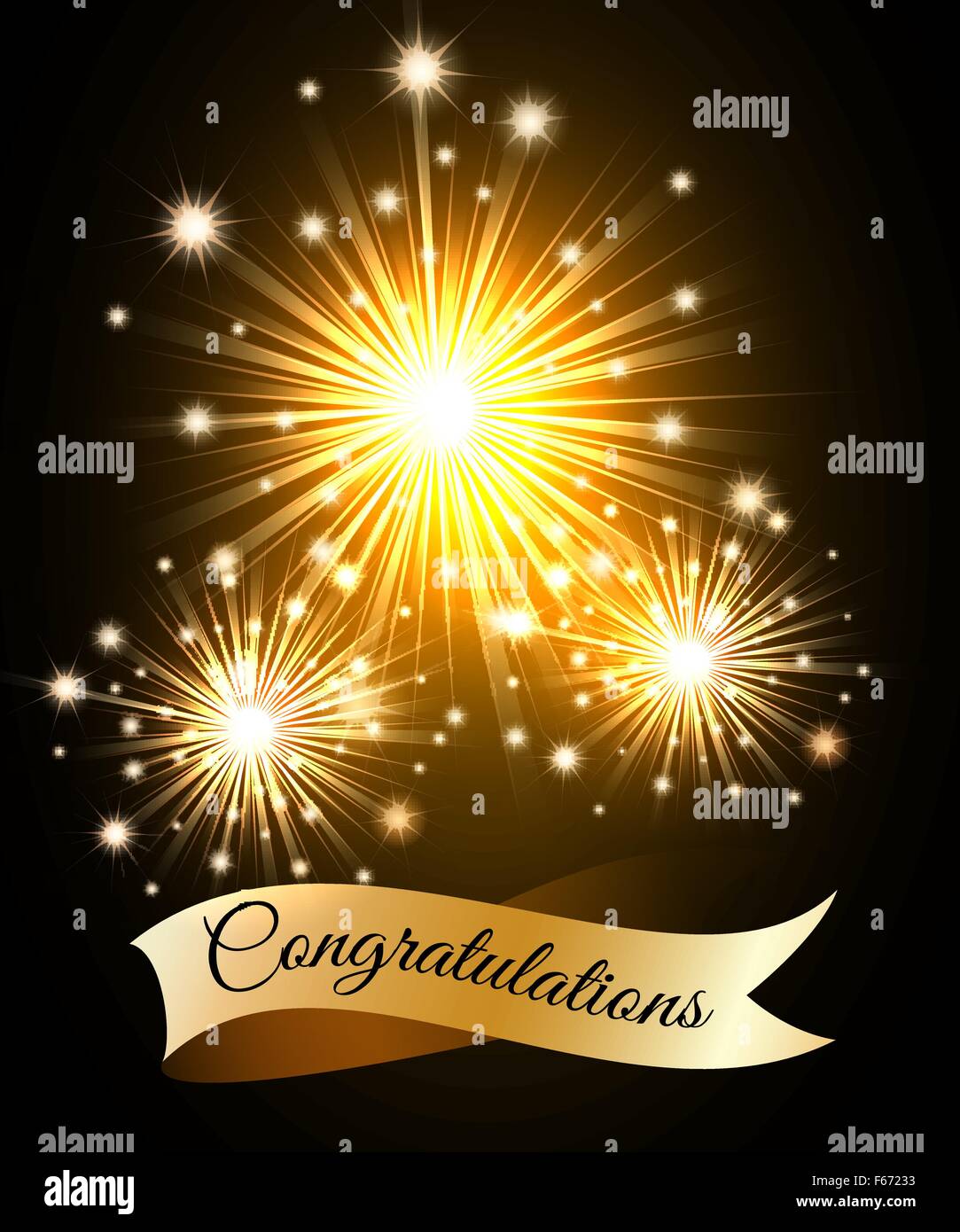 Festive fireworks with wording Congratulations on the golden ribbon ...