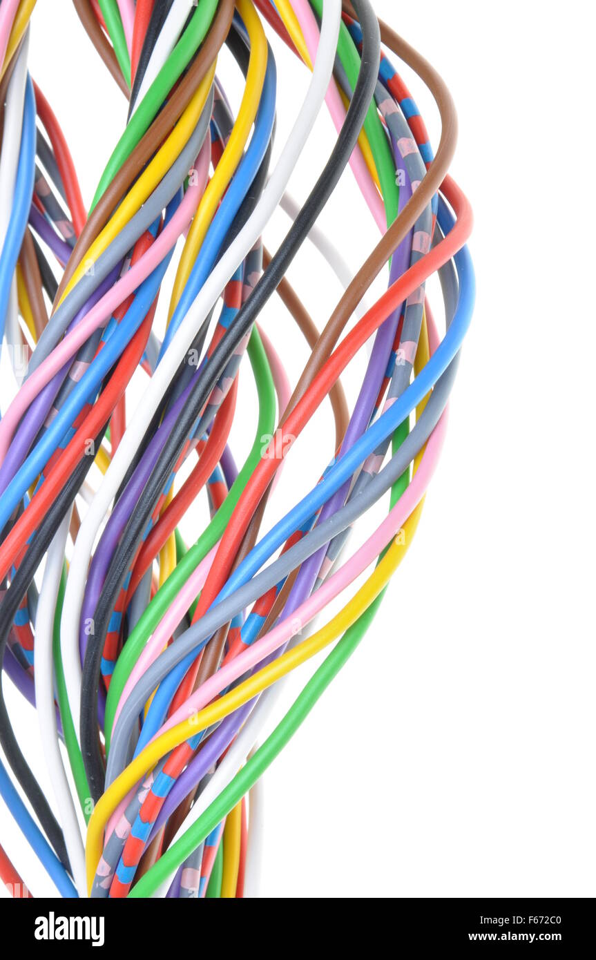 Multicolored electrical cables isolated on white background Stock Photo ...