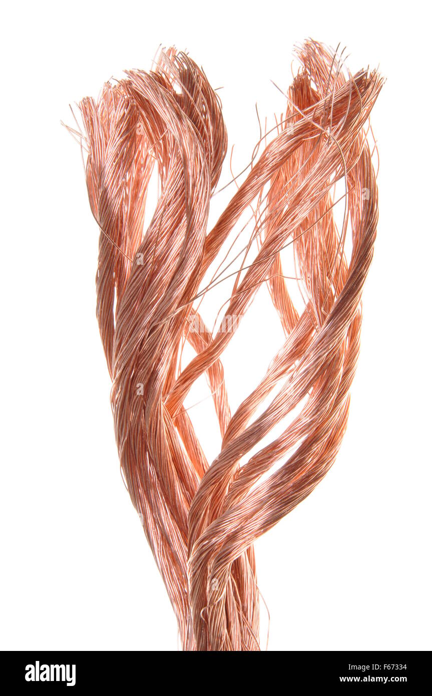 Red copper wire isolated on white background Stock Photo - Alamy