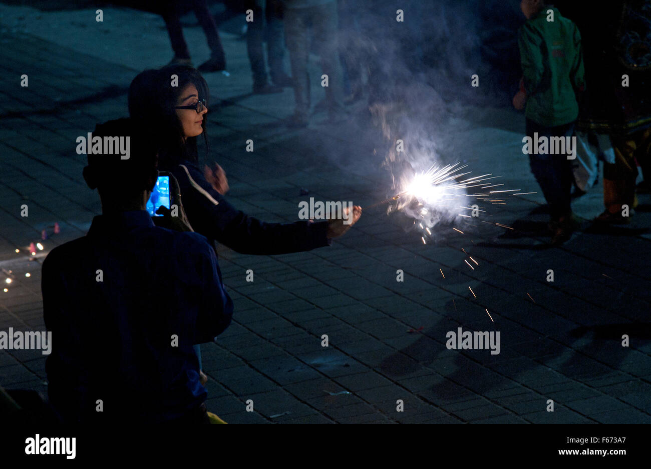 The image of Fire worksof Diwali celebration at Marine drive was taken ...