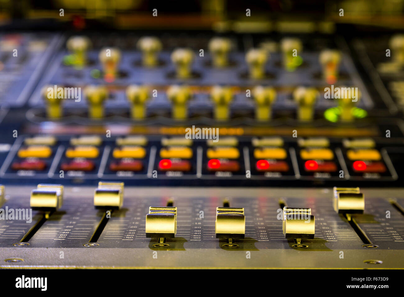 Audio mixer mixing board fader and knobs, Music mixing console with ...