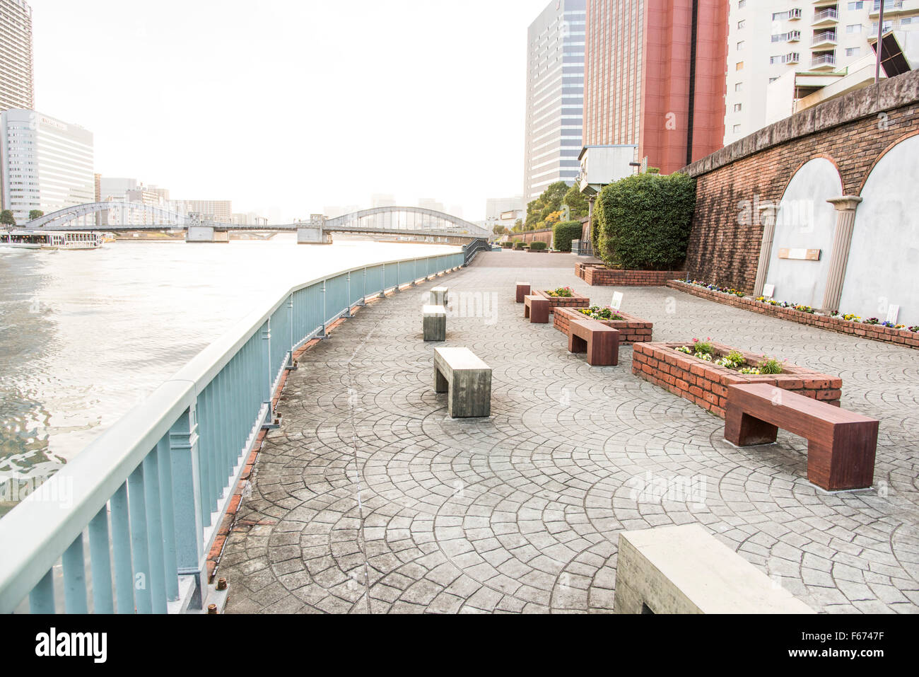 Sumidagawa terrace,near Kachidokibashi bridge,Sumida river,Tokyo,Japan ...