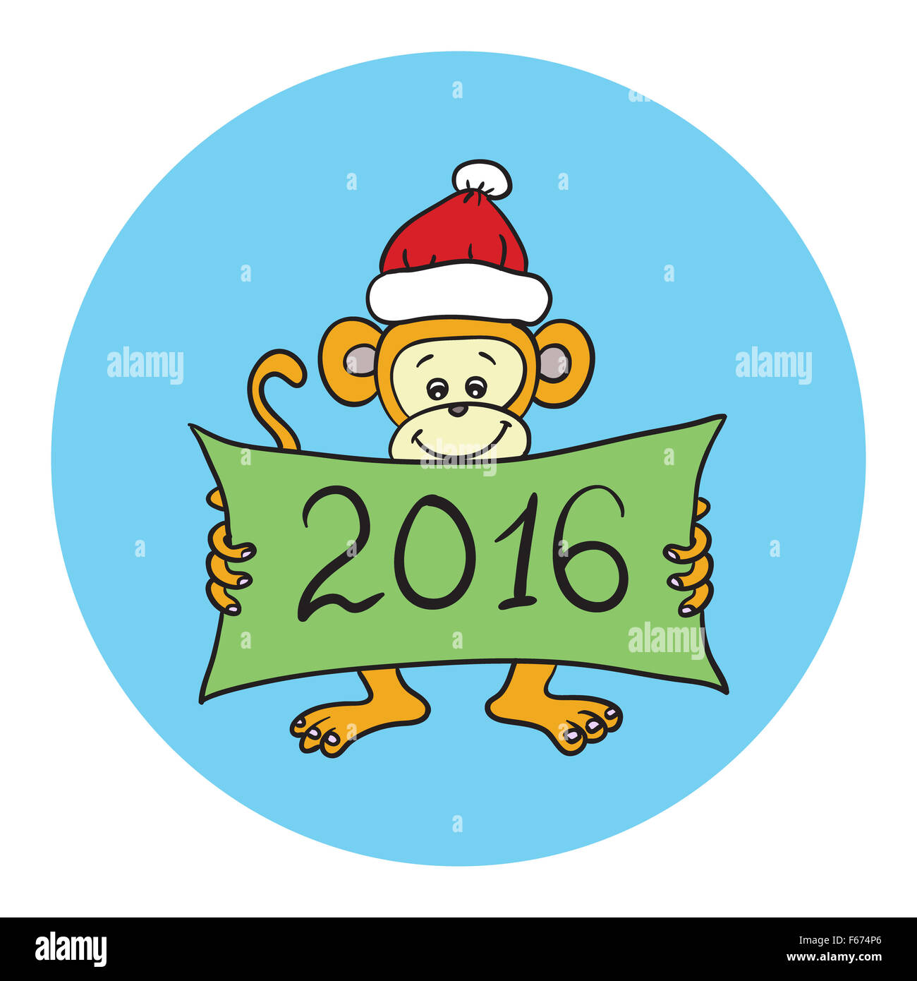 Red-haired monkey in a red cap holding a poster with congratulations ...