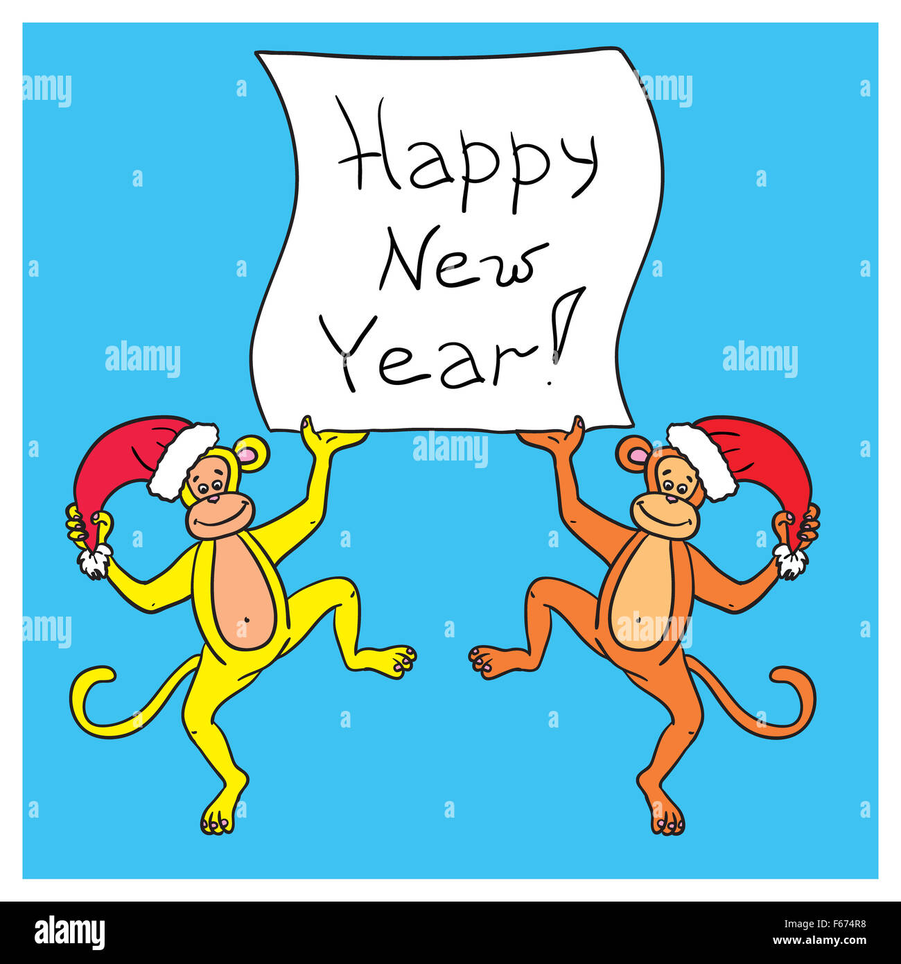 Yellow and red monkey holding a poster with congratulations happy new ...
