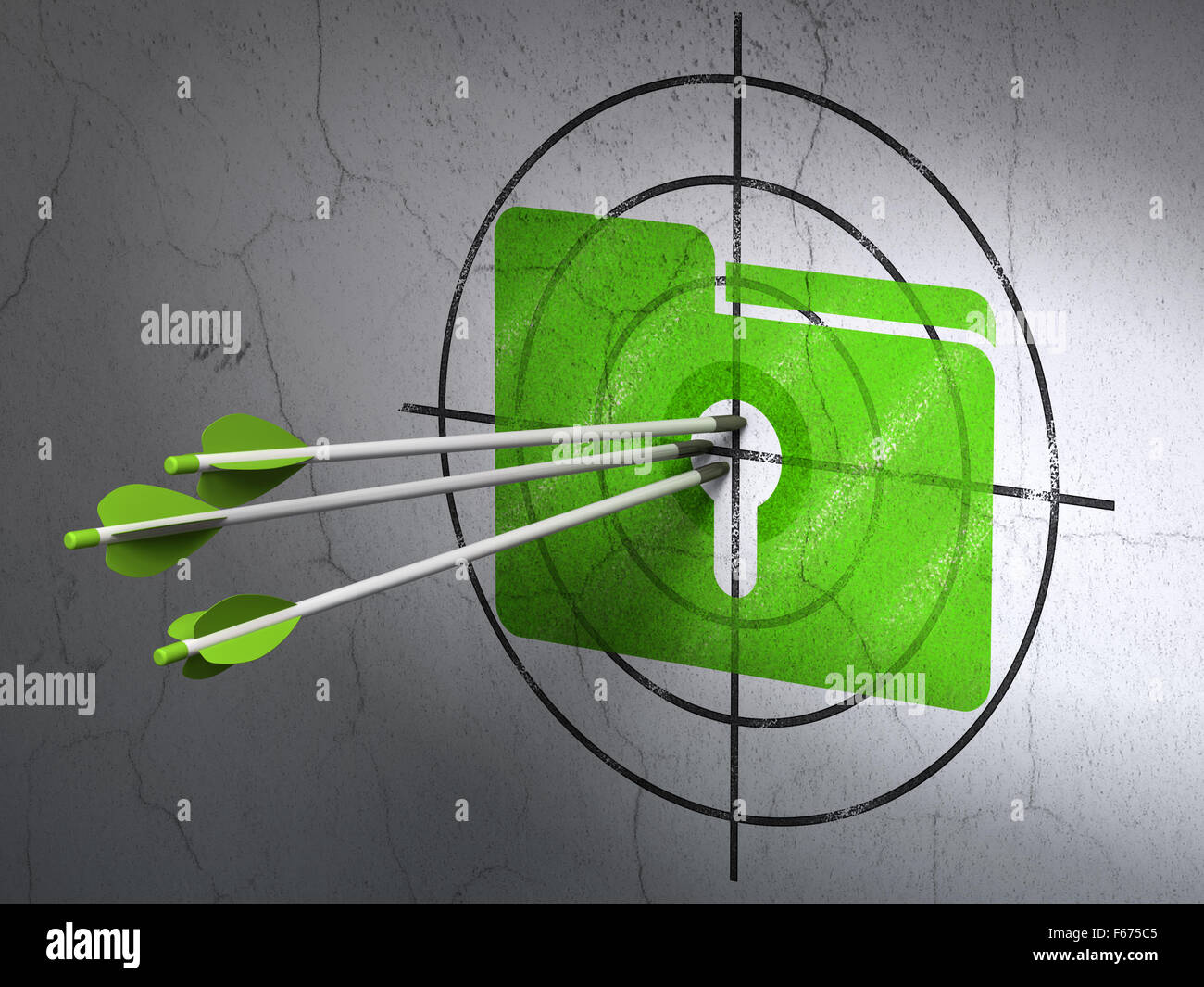 Business concept: arrows in Folder With Keyhole target on wall ...