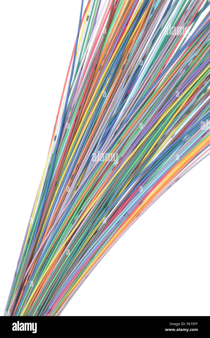 Multicolored fiber cables isolated on white background Stock Photo - Alamy