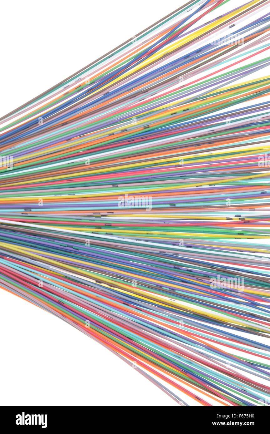 Multicolored fiber cables isolated on white background Stock Photo - Alamy