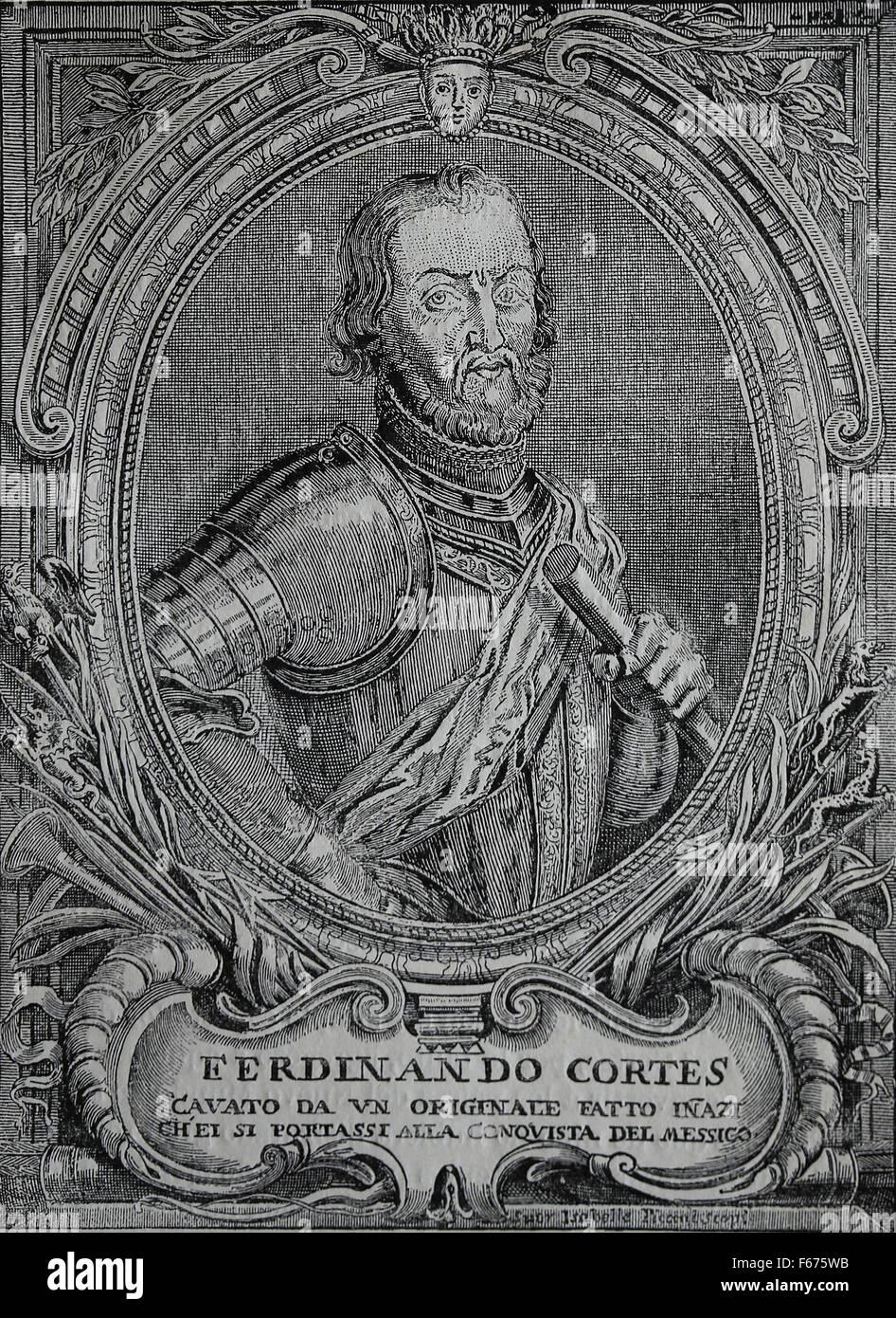 Hernan Cortes (1485-1547). Spanish Conquistador. Portrait. Engraving ...