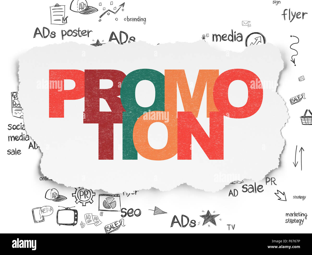 Advertising concept: Promotion on Torn Paper background Stock Photo - Alamy