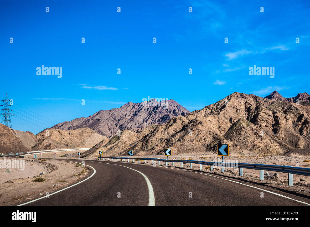 The desert landscape of the Sinai Peninsula on the road from Dahab to ...