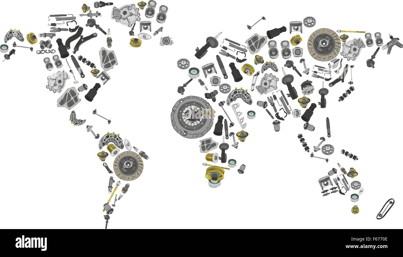 Draw a map of the world made up of spare parts Stock Vector Image & Art ...