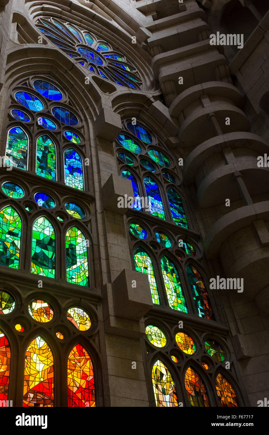 sagrada familia antoni gaudi interior stained glass window light Stock ...