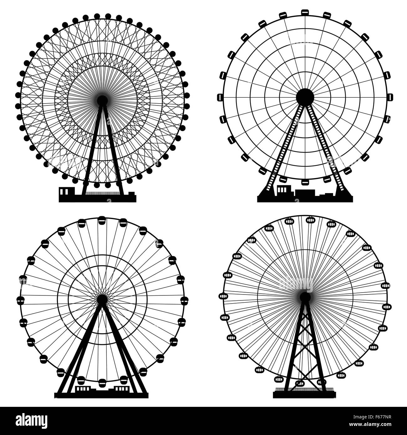 Vector illustrations set. Ferris wheel. Carnival. Funfair background ...