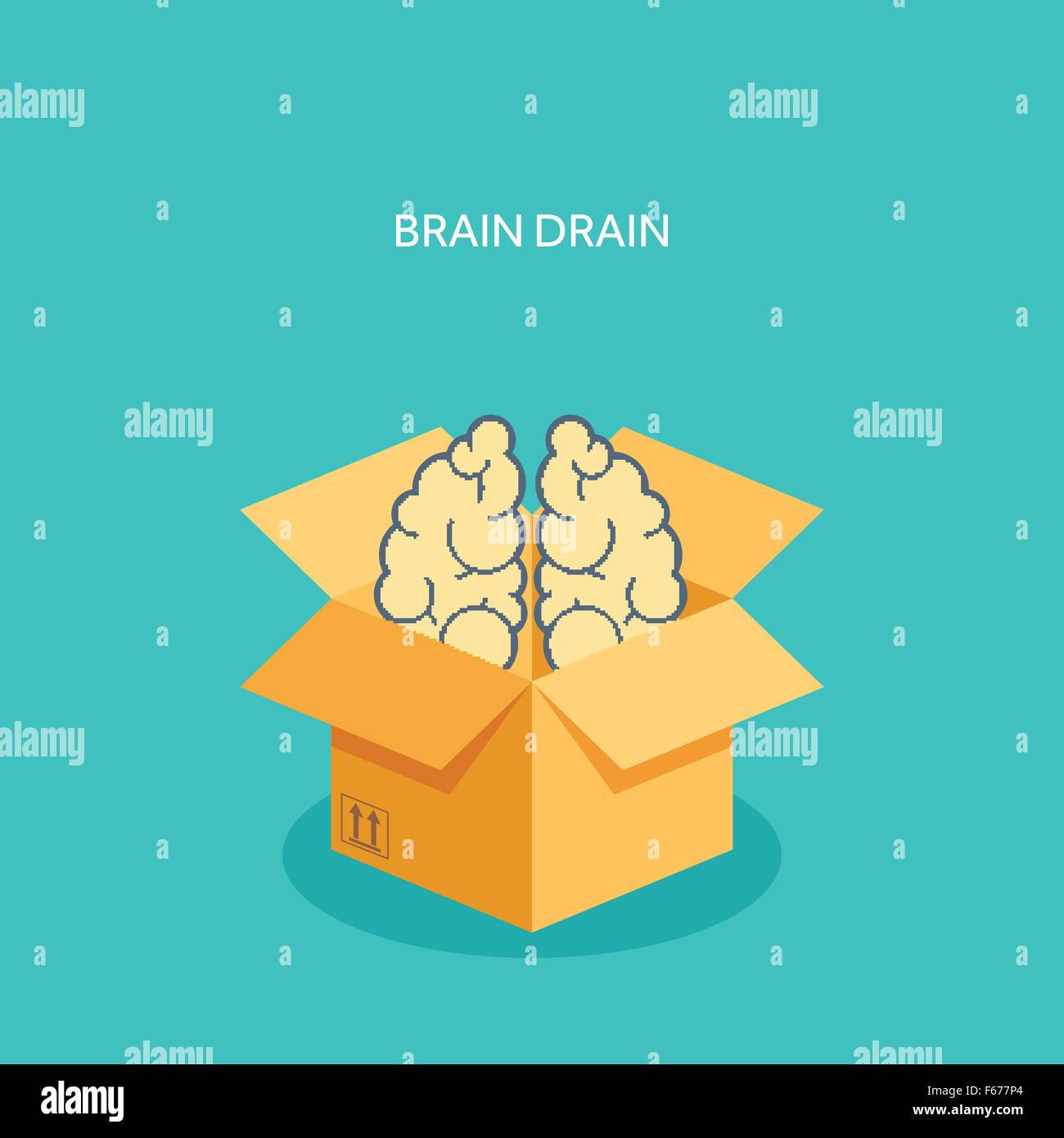 Vector illustration. Flat carton box. Brains. Brain drain Stock Vector ...