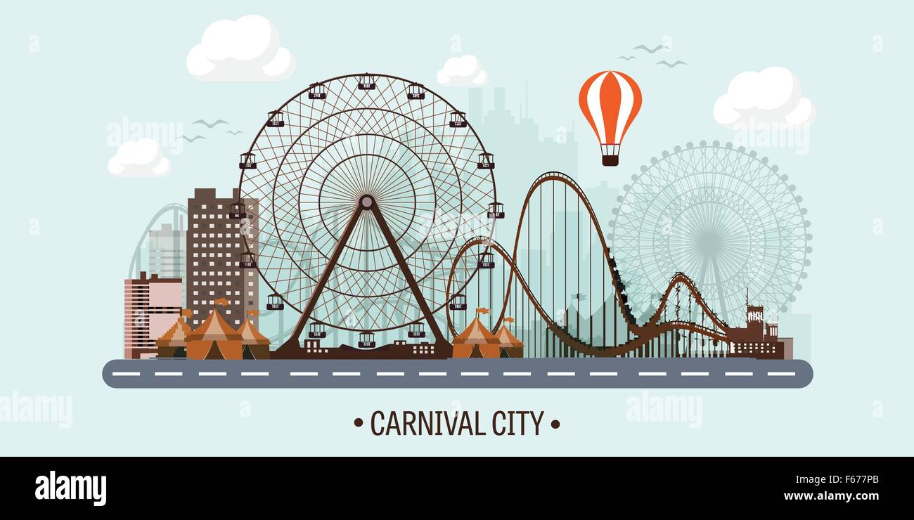 Vector illustration. Ferris wheel. Carnival. Funfair background. Circus ...