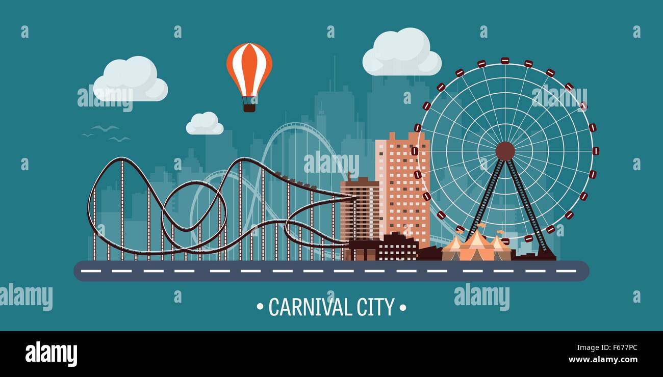 Vector illustration. Ferris wheel. Carnival. Funfair background. Circus ...