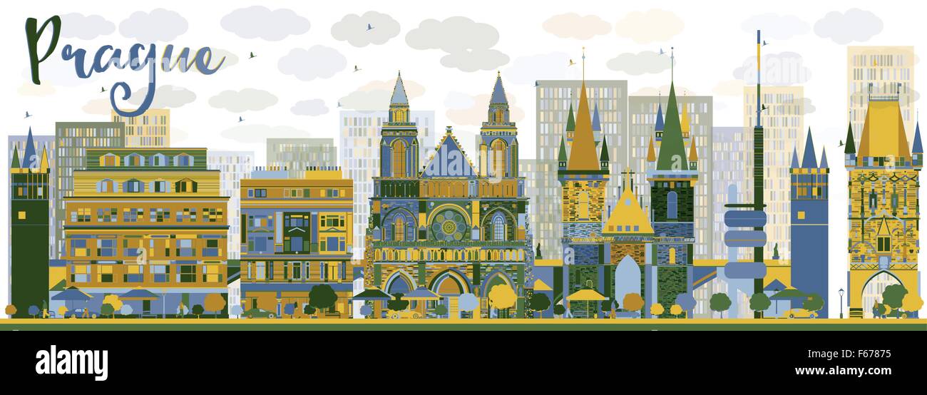 Abstract Prague skyline with color landmarks. Vector illustration ...