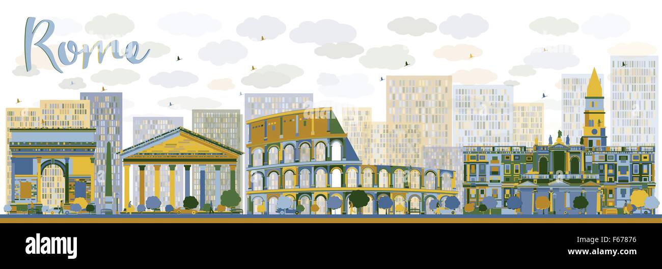 Abstract Rome skyline with color landmarks. Vector illustration ...