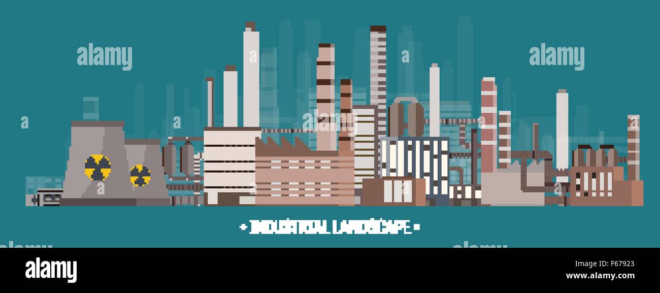Vector illustration. Urbanization. Industrial revolution. Pipe. Air ...