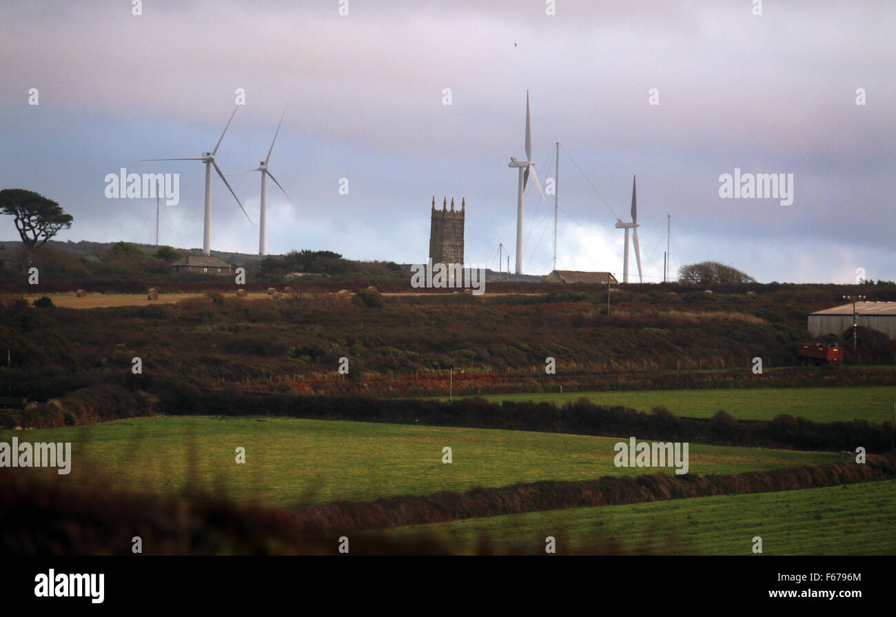 Church Windmills Green Energy Stock Photo - Alamy