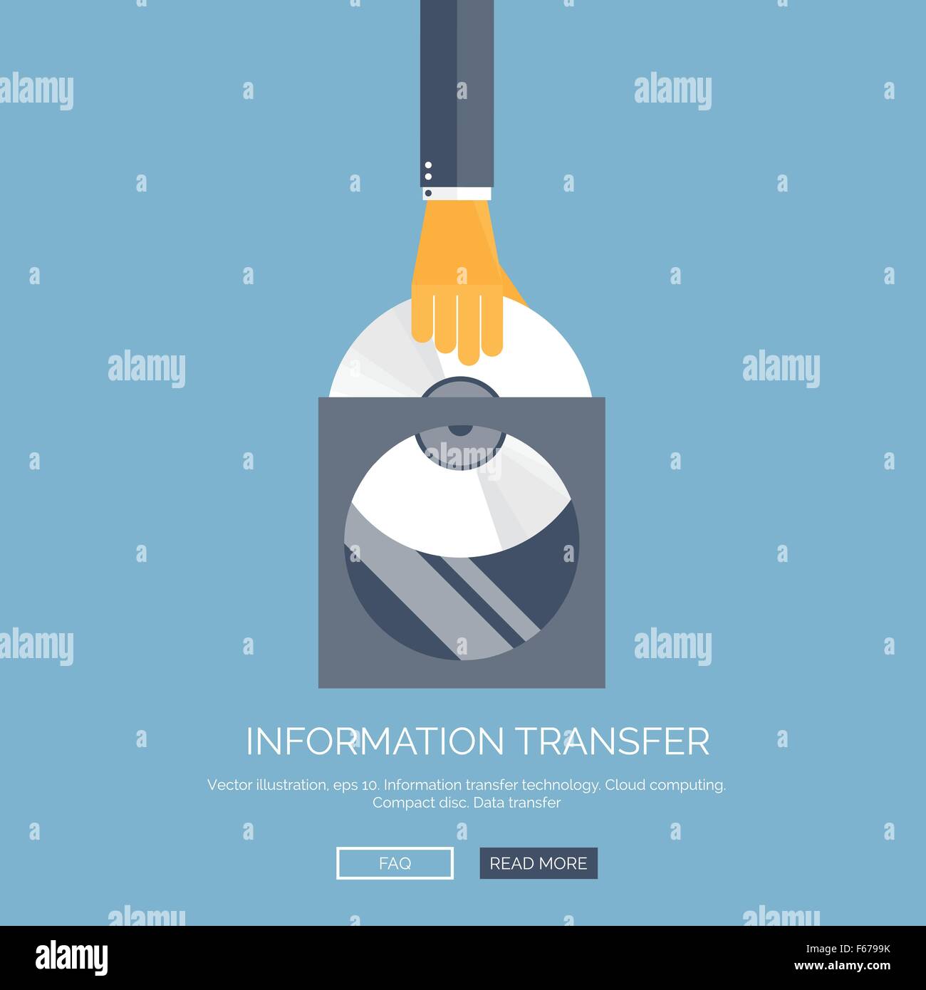 Vector illustration. Flat background with hand and compact disk ...