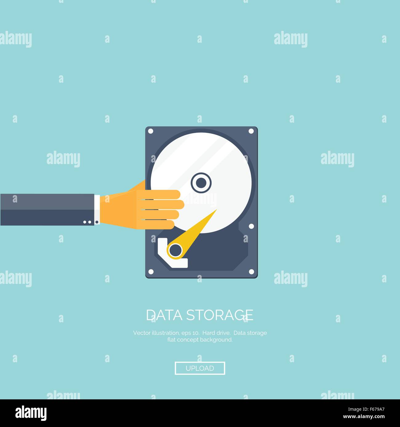 Vector illustration. Flat background with hand and hard drive ...