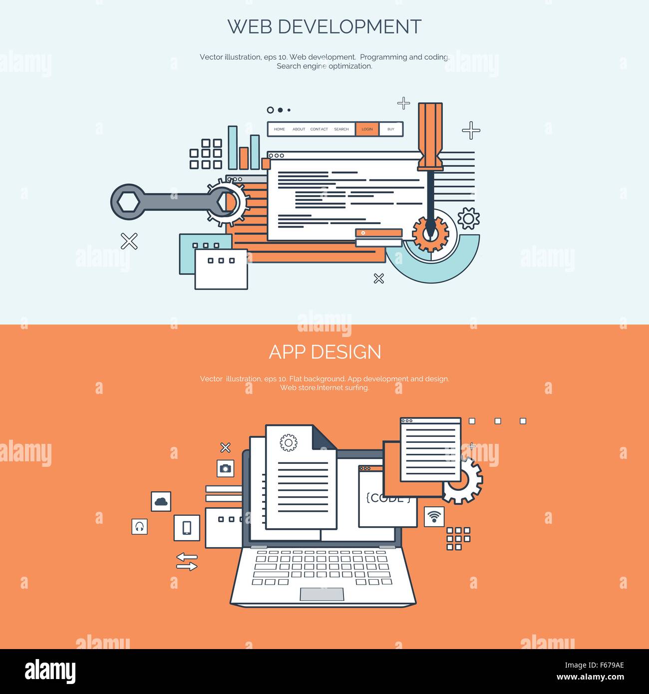 Vector illustration. Web search. Flat computing background. Programming ,coding. Development ...